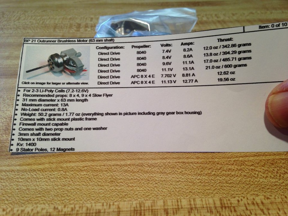 Balsa Products BP-21 RC Airplane BL Motor With Stick & Firewall Mounts ...