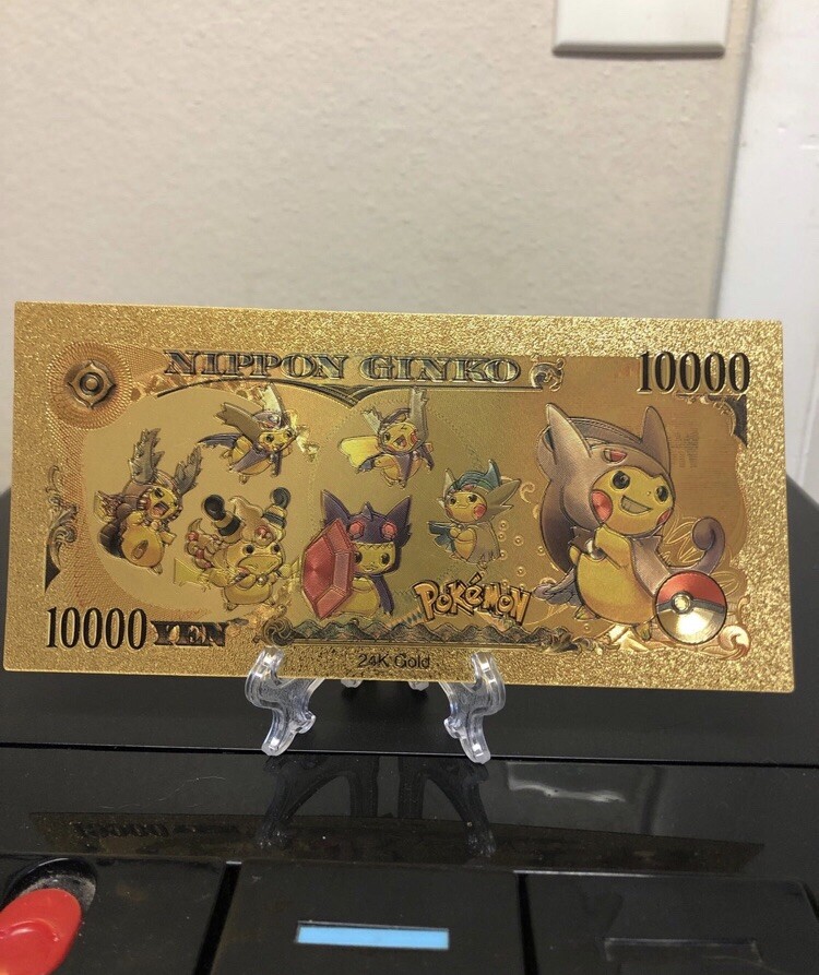 24k Gold Foil Plated Pokémon Cosplay Vulpix Pikachu Banknote Anime ...