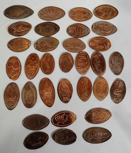 Lot of 32 Elongated Flattened Pressed Penny Pennies Cents Zoo Aquarium ...