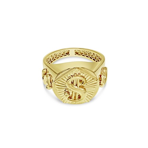10K Yellow Gold Mens Dollar Sign Pinky Ring Money Symbol Statement ...