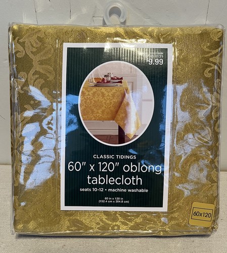 NOS Classic Tidings Gold Damask Tablecloth 60 x 120 Oblong NIP | eBay