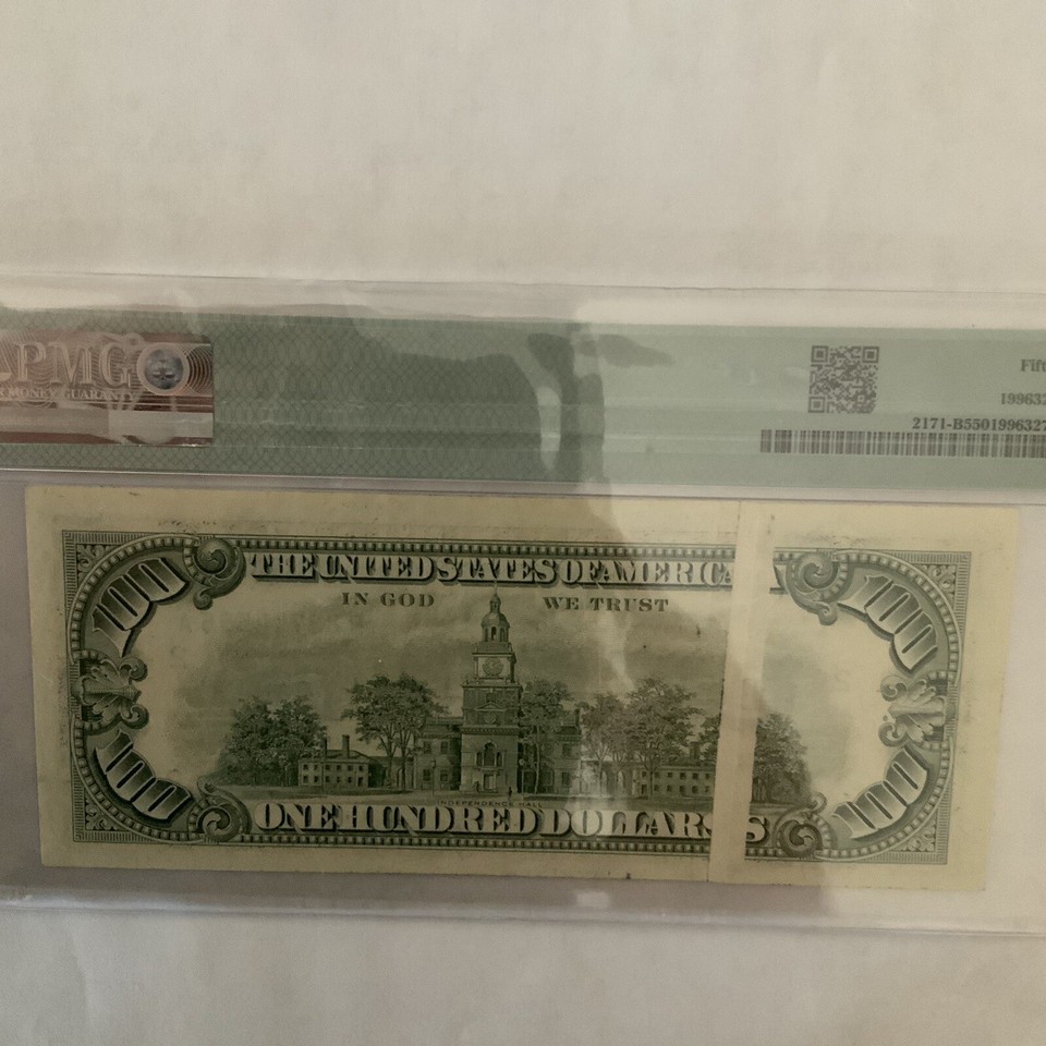 FR#2171-B $100.00 Gutter Fold Error. PMG 55 A.U. Series 1985 Fed Res ...