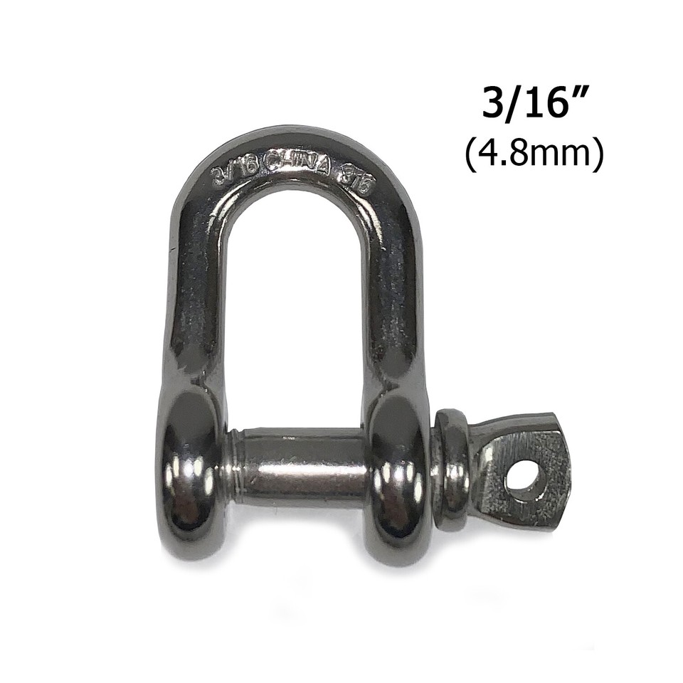 T-316 Stainless Steel D Shackle Marine Grade 3/16" to 1/2" Oversized ...