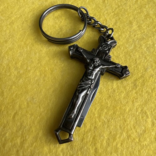 Small Folding Knife Cross Crucifix Keychain perfect secret | eBay