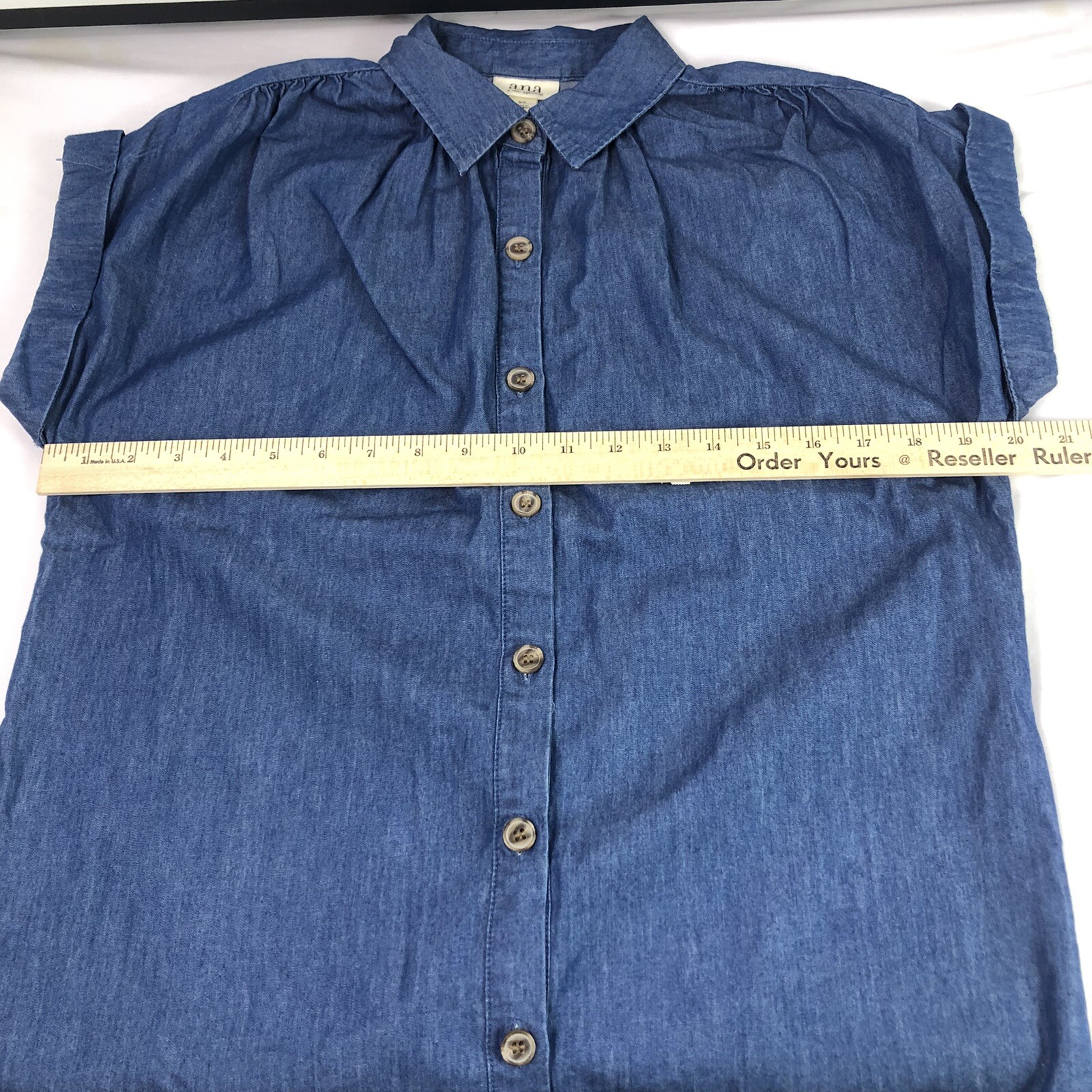 Ana Shirt Womens XS Blue Button Up Short Sleeve Collared 100% Cotton ...