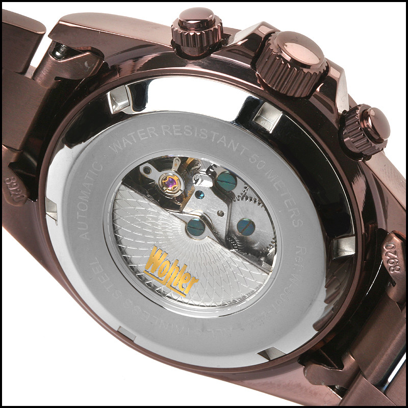 WOHLER HEGEL MENS AUTOMATIC MECHANICAL LUXURY BROWN IP STAINLESS WATCH ...