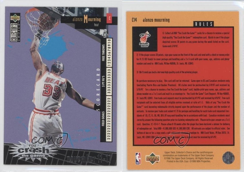 1996-97 Collector's Choice Silver Alonzo Mourning (November 11-17) #C14 ...