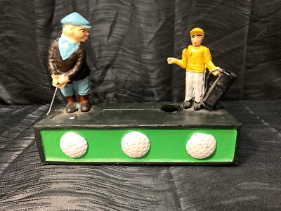 Vintage Golf Coin Bank Cast Iron Mechanical Birdie Putt Works | eBay