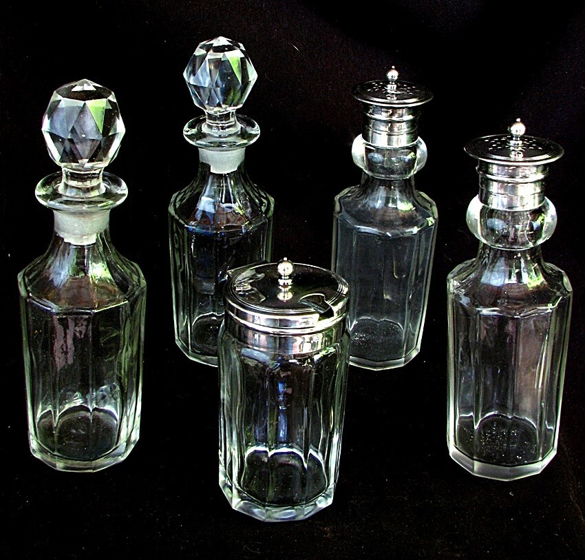 ANTIQUE SILVER CASTOR SET *SP w 5 ORIGINAL BOTTLES* VERY NICE c.1900 | eBay