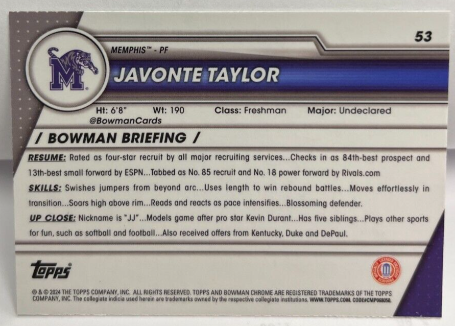 Javonte Taylor 2023-24 Bowman Chrome U University X-Fractor SP #53 ...