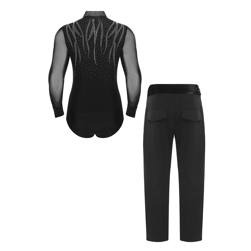 Mens Outfits Chacha Dancewear Color Block Set Waltz Sheer Ballroom Long ...