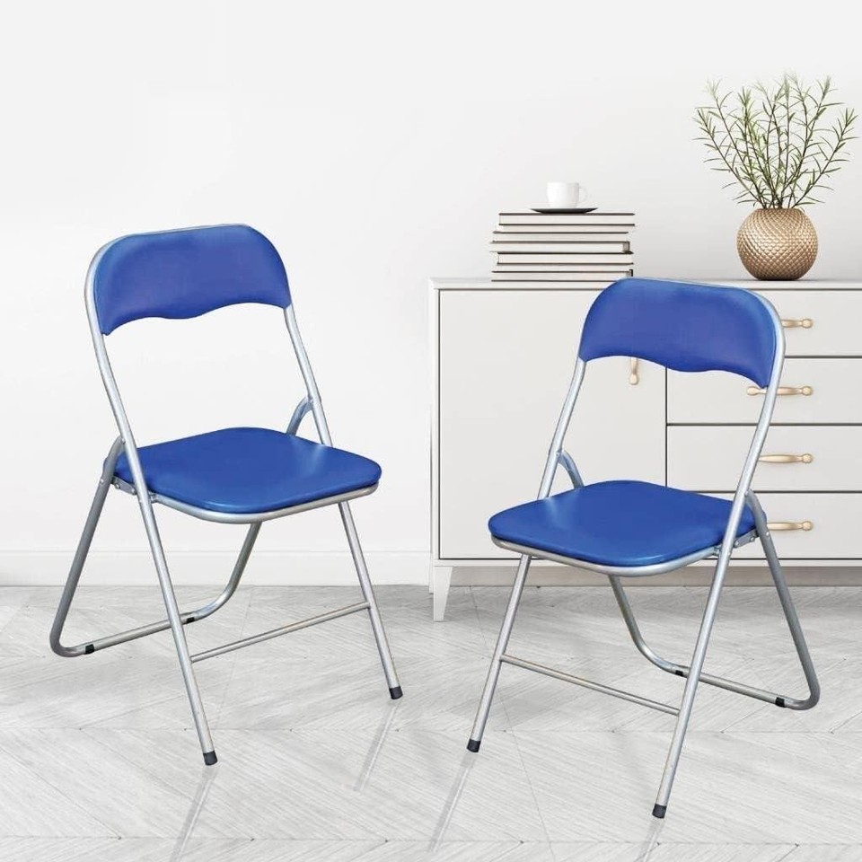 BLUE FOLDING CHAIR DURABLE SOFT COMFORTABLE SPACE SAVING LIGHTWEIGHT ...