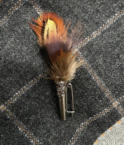 Estate Find - Pheasant Feather Hat Pin Lapel Brooch Sliver Tone Clasp ...