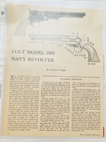 Colt Model 1851 Navy Revolver Takedown Exploded View Legend 1957 | eBay