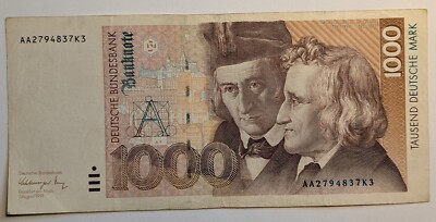 1000 Deutsche Mark / 1000 DM - Note / Geldschein - original - 1. August ...