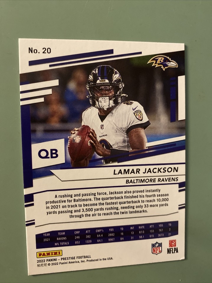2022 PANINI PRESTIGE RED HOT LAMAR JACKSON QB BALTIMORE RAVENS CARD ...