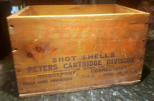 VINTAGE PETER'S VICTOR WOOD CRATE SHOT SHELLS 234-D BOX AMMO REMINGTON ...