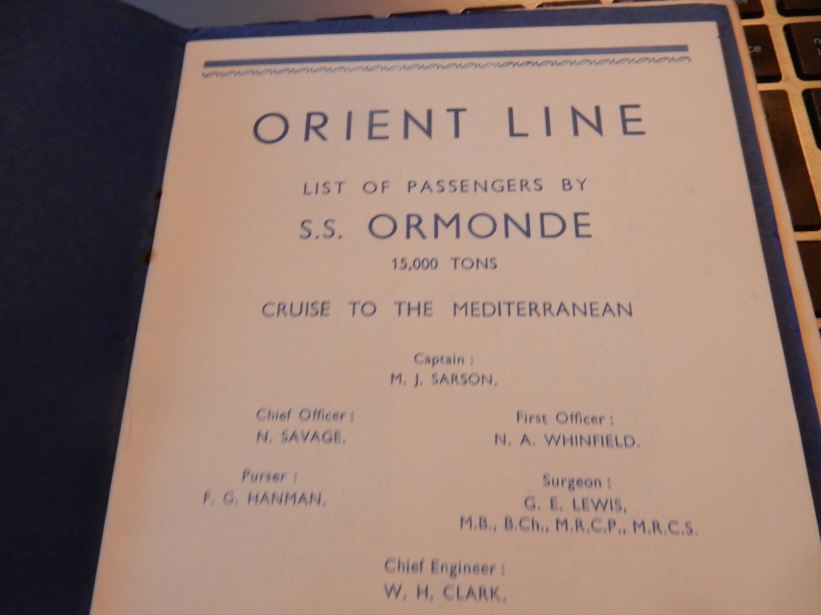 ORIENT LINE SS ORMONDE PASSENGER LIST FROM TILBURY 1932 | eBay UK