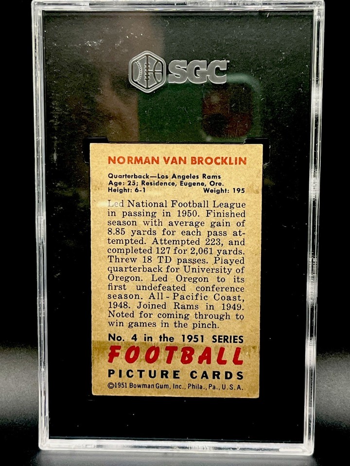 1951 Bowman - Norm Van Brocklin #4 (RC) SGC 5 sharp! | eBay