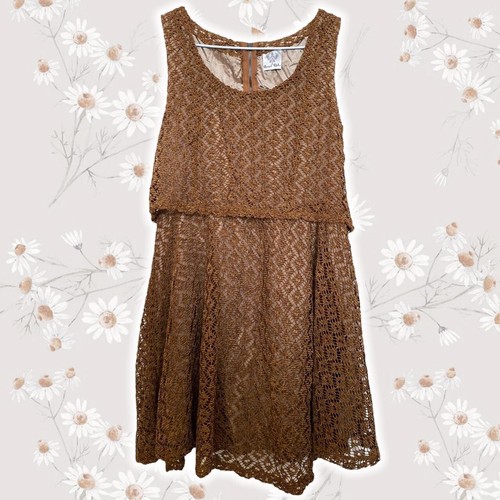 ANGEL BIBA Brown Crochet Chenille Mini Dress Cute Boho Cottagecore ...