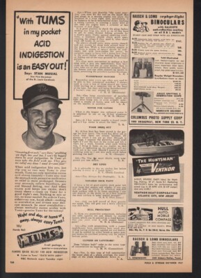 1947 TUMS INDIGESTION STAN MUSIAL FIRST BASE CARDINALS BASEBALL SPORT ...