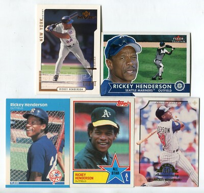 Rickey Henderson 5 Baseball Card Lot HOF A's BLUE JAYS METS YANKEES ...