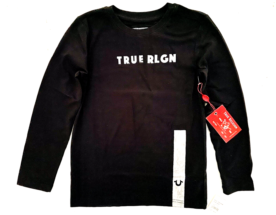 True Religion Boys Size Small Long Sleeve Black Foil 'TRUE RLGN ...