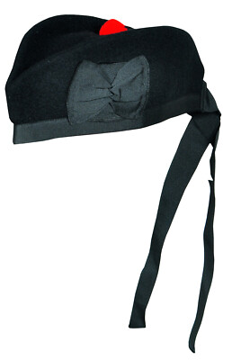 QUALITY SCOTTISH PIPER HAT 100% PURE WOOL BLACK GLENGARRY BLACK HAT CAP ...