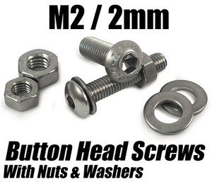 M2 / 2mm Button Head Screws with Hex Nuts & Washers Socket Bolts ...