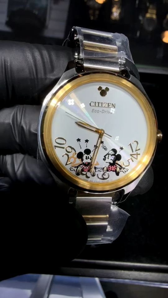 Citizen Disney Falling Mickey & Minnie Silver Dial Two-Tone Ladies ...