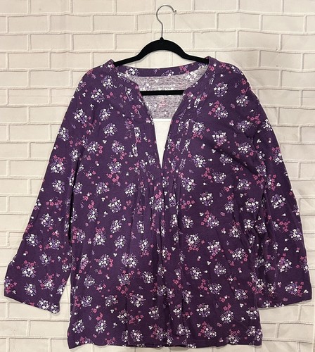 WOMAN WITHIN SZ 22/24 1X PURPLE PINK QUART SLEEVE BOX-STITCHED SPLIT ...