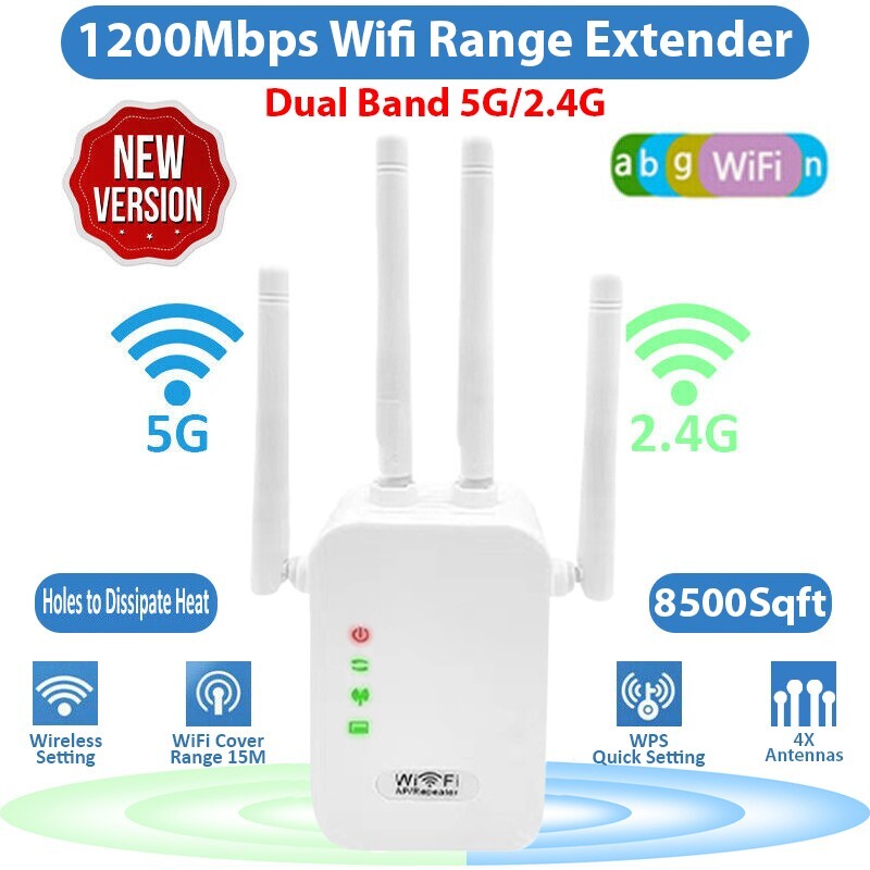 2.4G/5G Dual Band WiFi Repeater 1200Mbps WIFI Range Extender Wifi ...