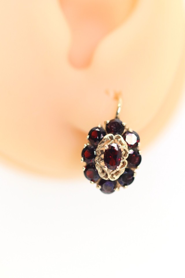 Vintage Yellow Gold Earrings Garnet 585 – 14kt Flower Delicate ...