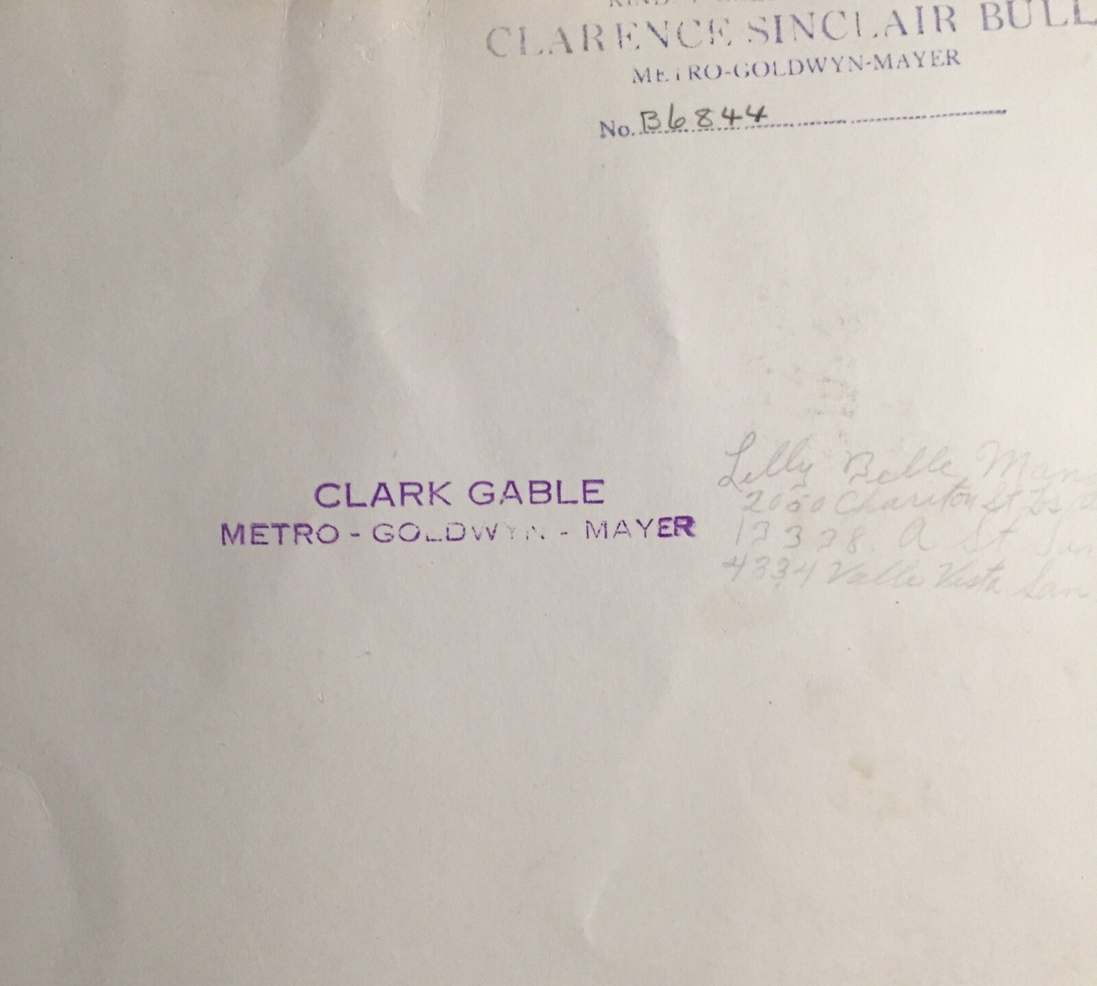 Clark GABLE—SIGNED LARGE PHOTO—1 Oscar•Capra•Lombard•GWTW•Marilyn ...