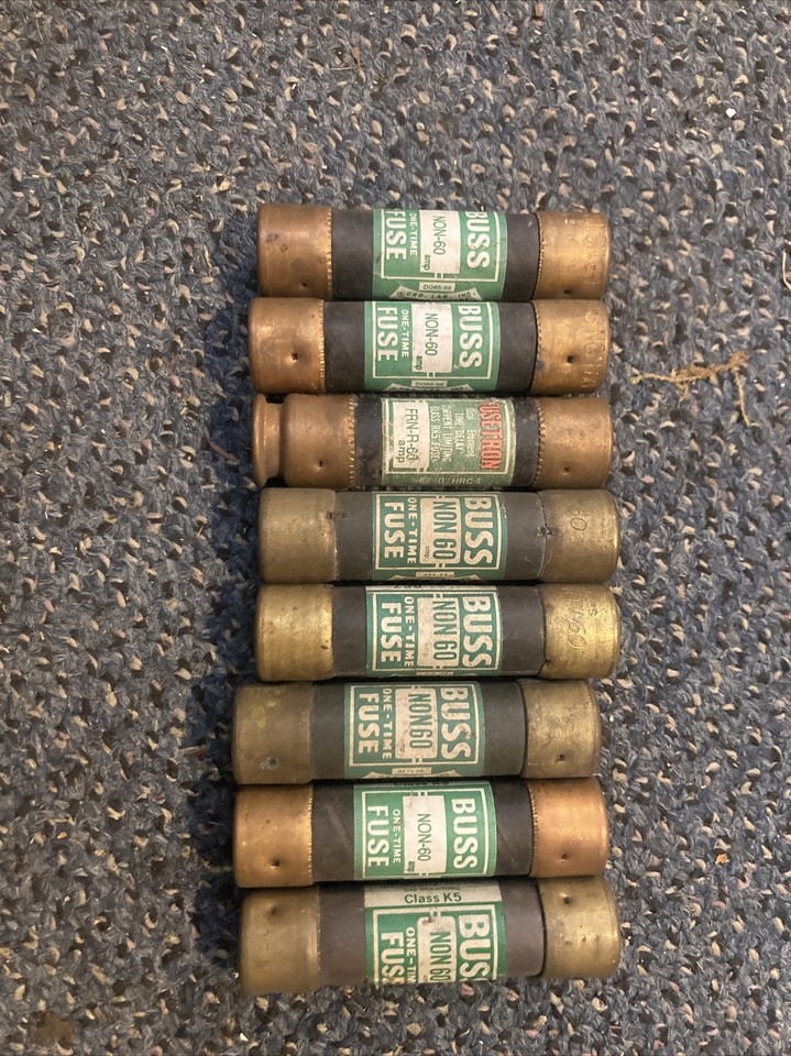 New Buss NON 60 NON-60 60 Amp 250 Volt One Time Class K5 Fuse *Lot Of 8 ...