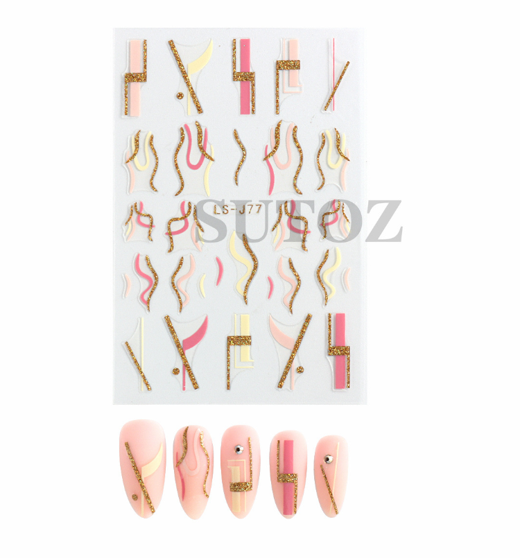 3D Glitter Gold Line Nail Art Stickers Decals French Tip Wavy Fringe ...
