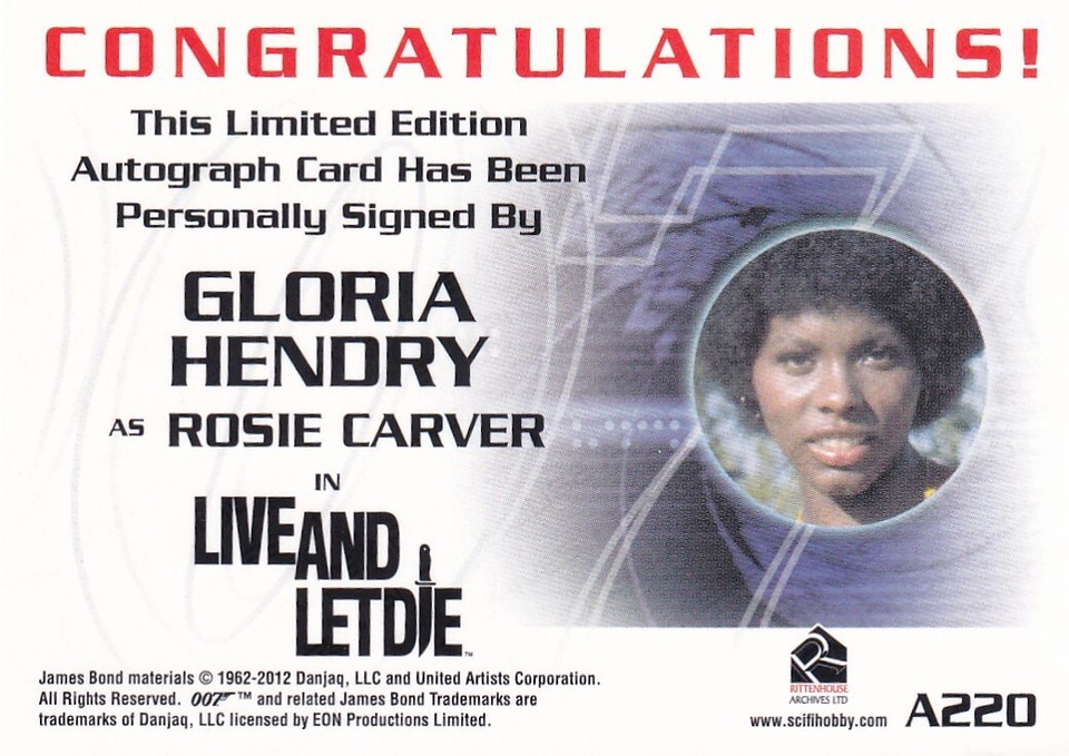 James Bond Autograph Card A220 Gloria Hendry as Rosie Carver | eBay