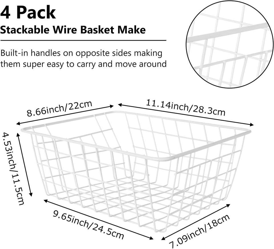 4 Pack Deep Freezer Organizer Bins Stackable Wire Basket for Organizing ...