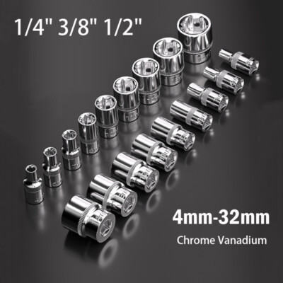 Shallow & Deep 1/4" 3/8" 1/2" SQUARE DRIVE SOCKET 4-32mm Hex Nut ...