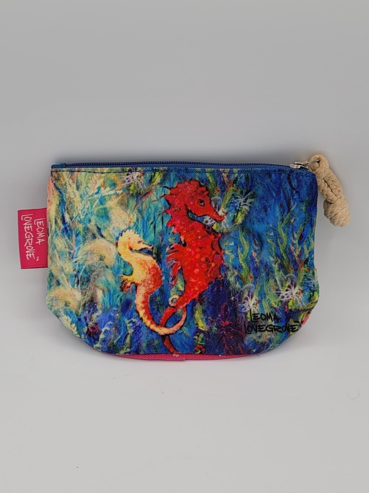 Leoma Lovegrove Cosmetic Bag Purse Wallet Underwater Seahorse Blue Zip ...