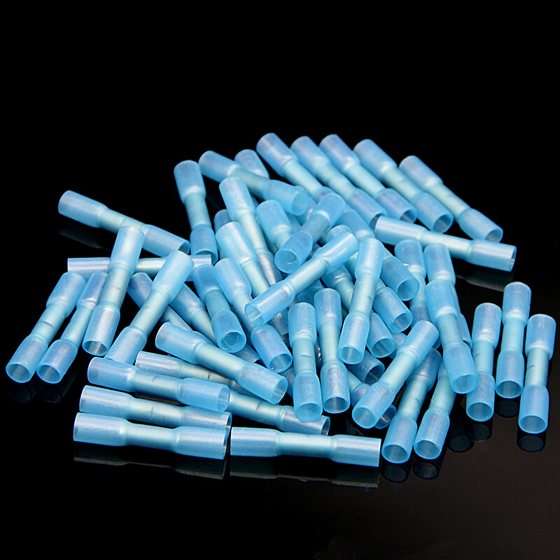300x 14-16AWG BLUE WIRE CONNECTORS HEAT SHRINK BUTT WATERPROOF SPLICE ...