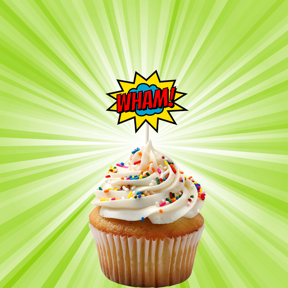 Comic Book Signs Cupcake Toppers 12 Pack Superhero Cake Decorating ...