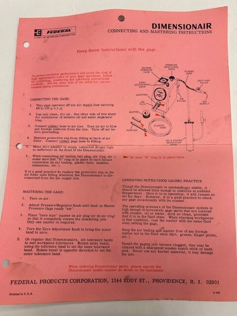 Federal Dimensionair Gauge, Model D2500, With Air Filter AFL-9 R-2 | eBay