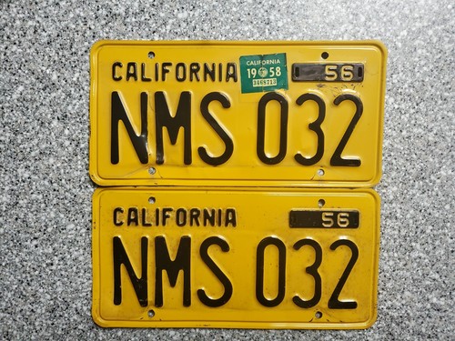 1956 California License Plates, 1958 Validation Sticker, DMV Clear ...