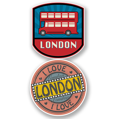 2 x London UK Vinyl Stickers iPad Laptop Car Suitcase Travel Labels Fun ...