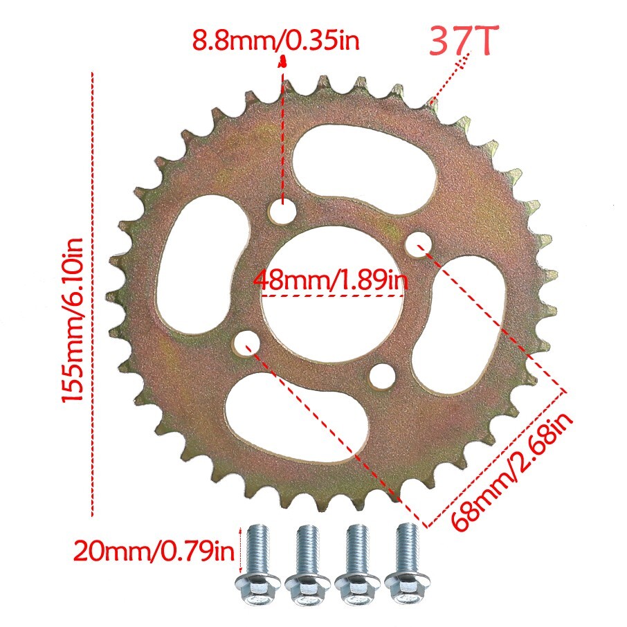 420/428 37T/41T/54T/65T #35 T8F Rear Chain Sprocket for Go Carts E-Golf ...
