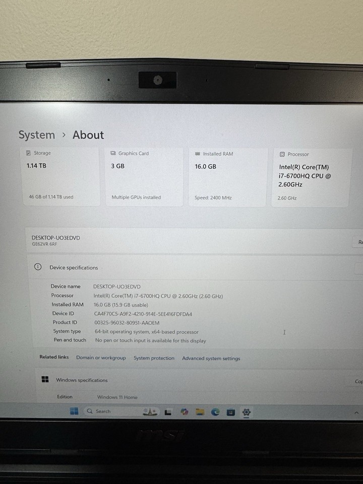 MSI GE62VR APACHE PRO i7 | 16GB RAM | 1TB HDD | WIN11H | KEYBOARD ISSUE ...