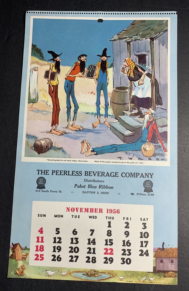 1956 Pabst Beer Calendar Page Sign Dayton Ohio Paul Webb Mountain ...