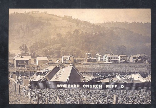 REAL PHOTO NEFF OHIO WRECKED CHURCH STORM DAMAGE DISASTER POSTCARD COPY ...