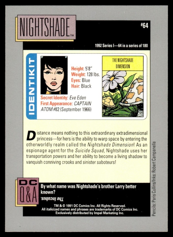 1992 Impel DC Comics Cosmic NIGHTSHADE #64 Earth's Mightiest Heroes | eBay